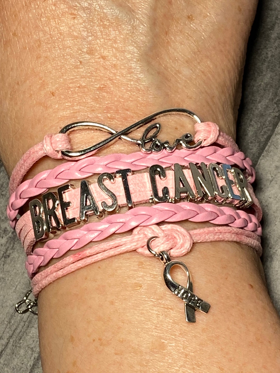 BREAST CANCER Bracelet, Pink Ribbon Jewelry, Hope Charm, Cancer ...