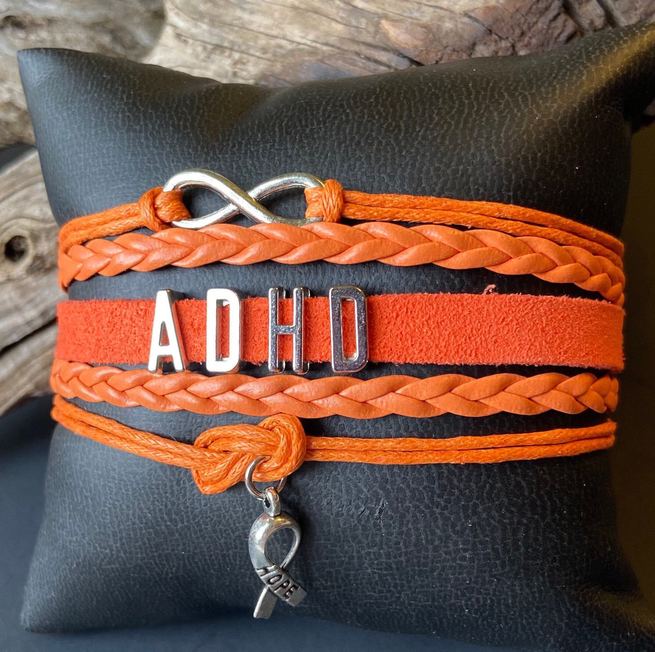 ADHD Bracelet Orange Ribbon Charm Orange Ribbon ADHD - Etsy