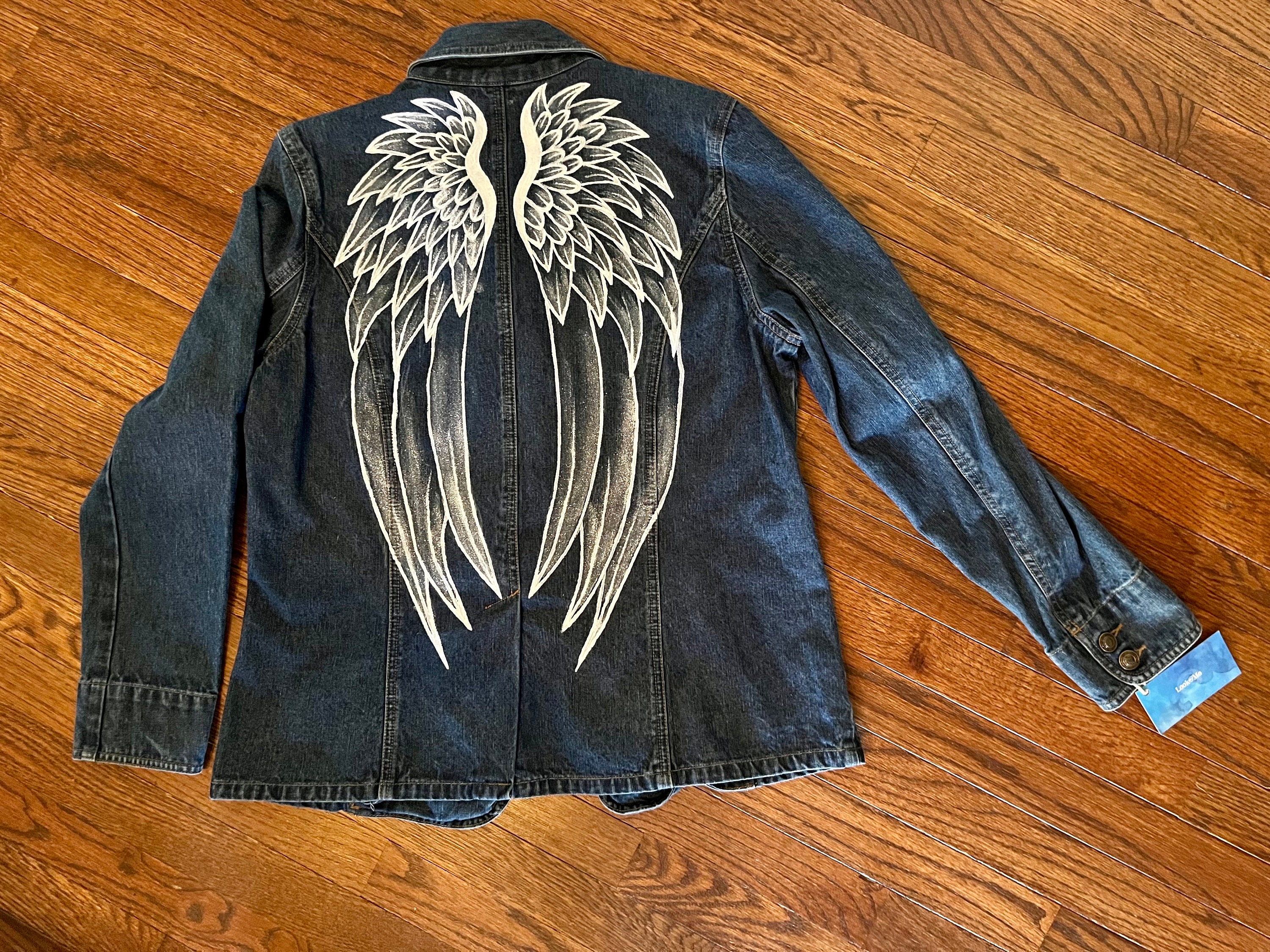 Angel Wings Jean Jacket/hand Painted Wing Jacket/liz Claiborne - Etsy