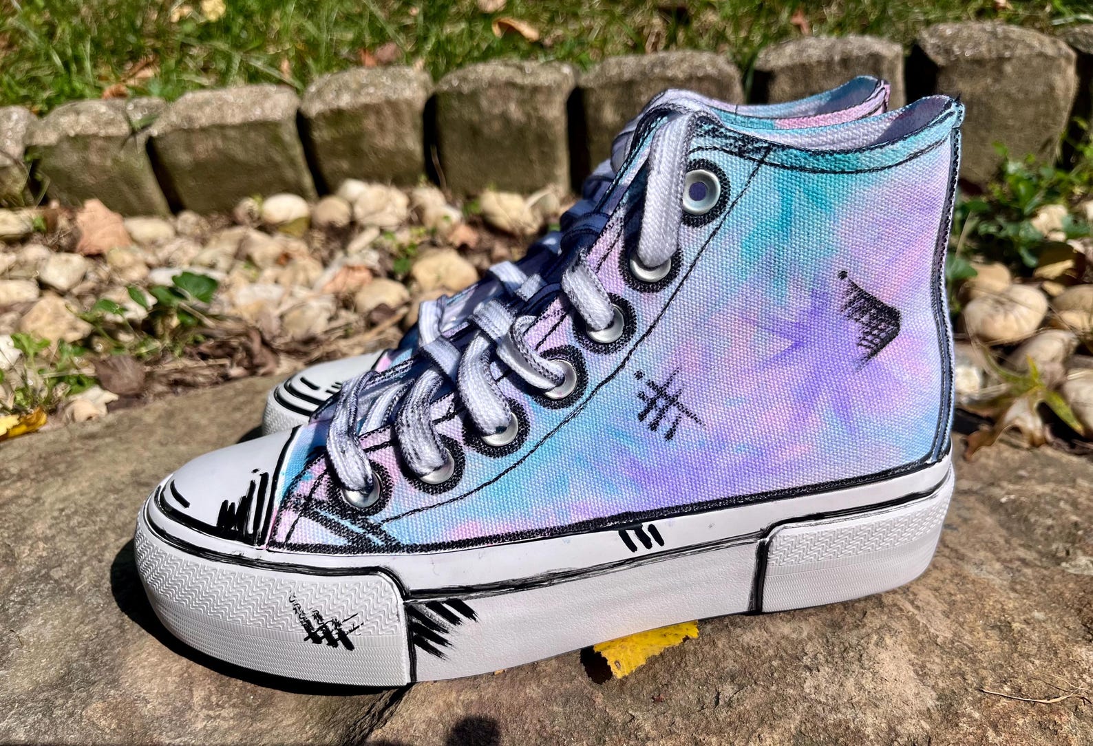 Aqua Blue, Purple & Light Pink High Tops/hand Painted Cell Shaded Shoes ...