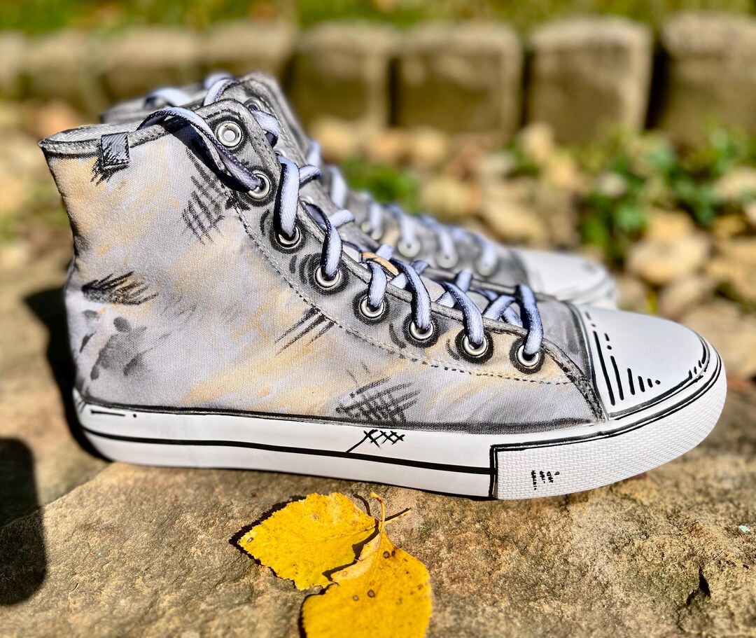 Black, Gray & Gold High Tops/hand Painted Cell Shaded Shoes/fun Comic ...