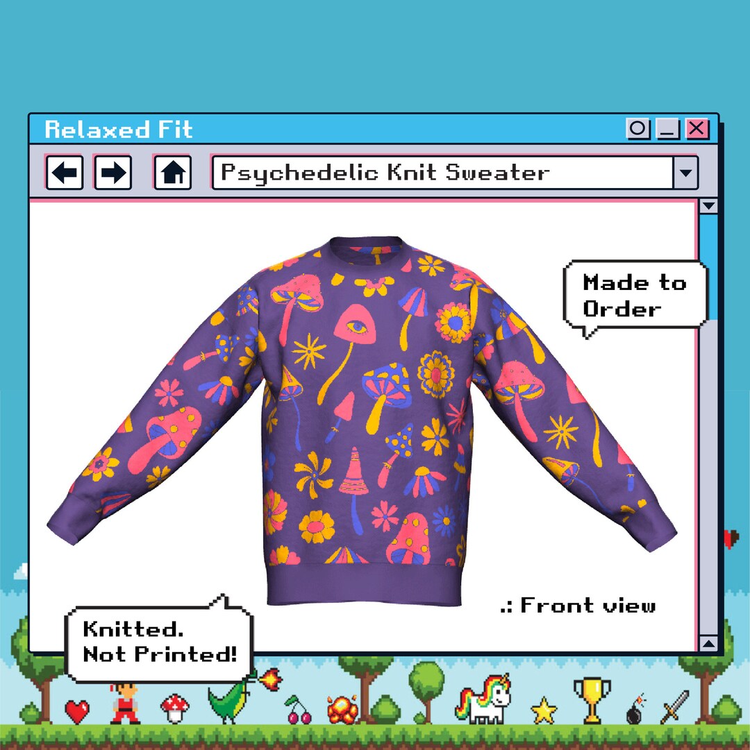 Mushroom Sweater. 70s 90s Psychedelic Trippy Hippie Jumper. Cottagecore ...