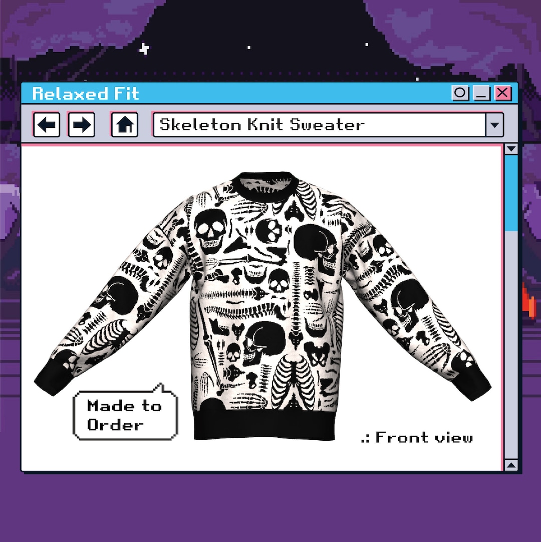 Skeleton Knit Sweater Halloween Drop Shoulder Jumper, Grunge Emo Goth ...