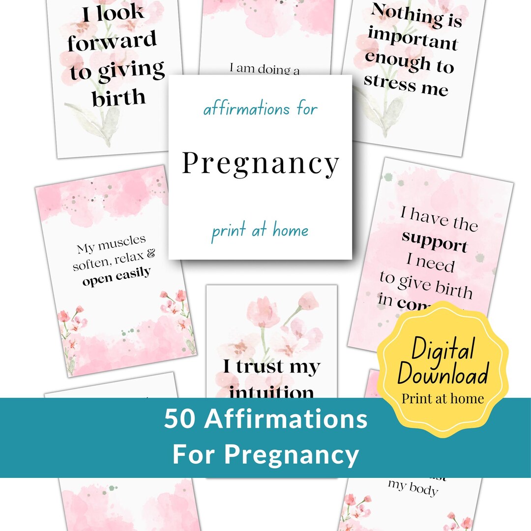 50 Hypnobirthing Pregnancy Affirmation Cards: Pink Flowers (PDF Digital ...