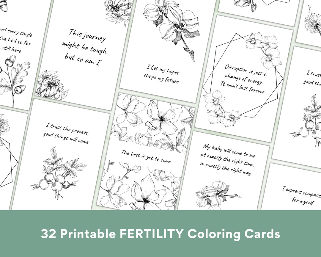 Fertility Affirmation Cards: 32 Printable Coloring Pages (PDF Digital ...