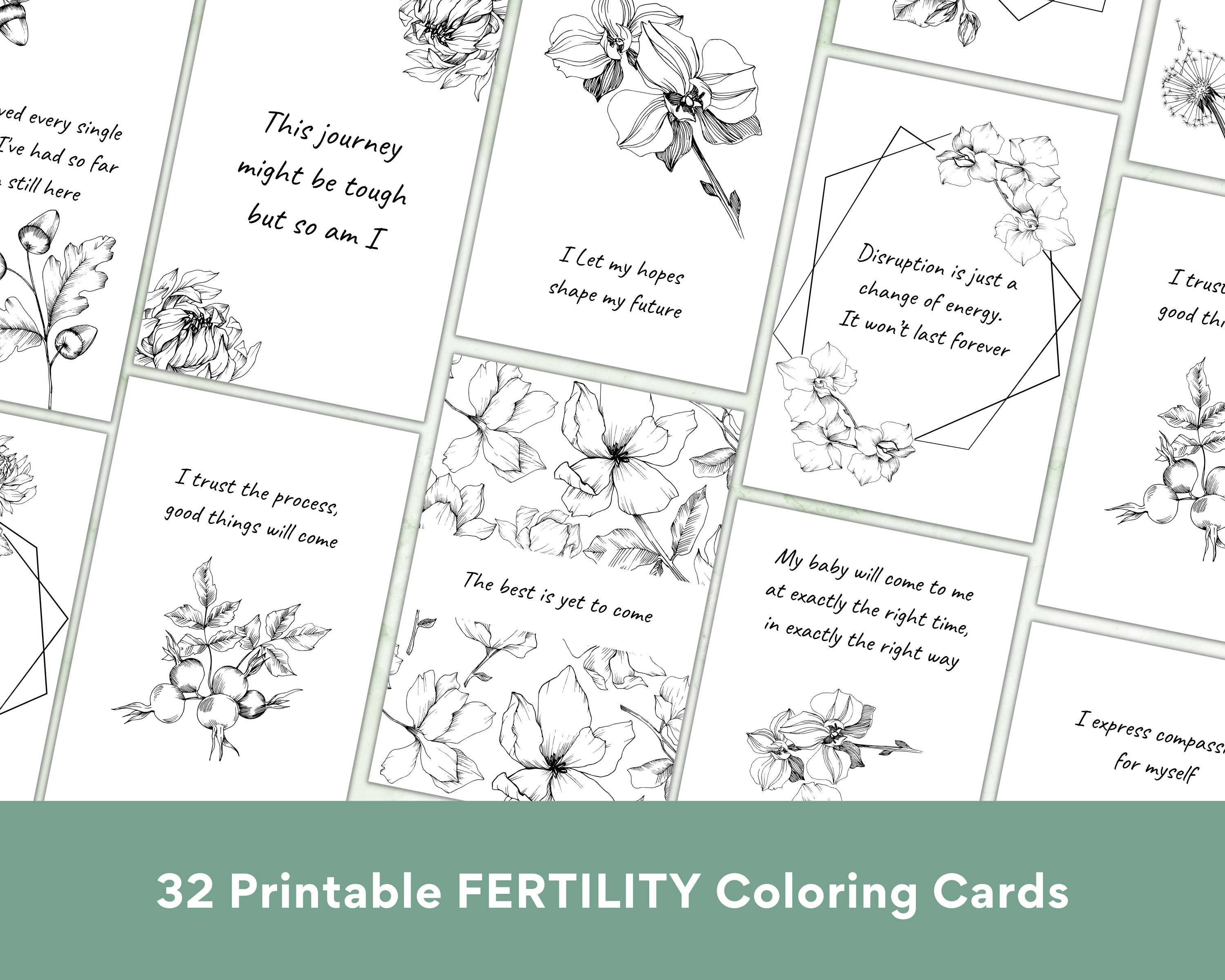 Fertility Affirmation Cards: 32 Printable Coloring Pages (PDF Digital ...