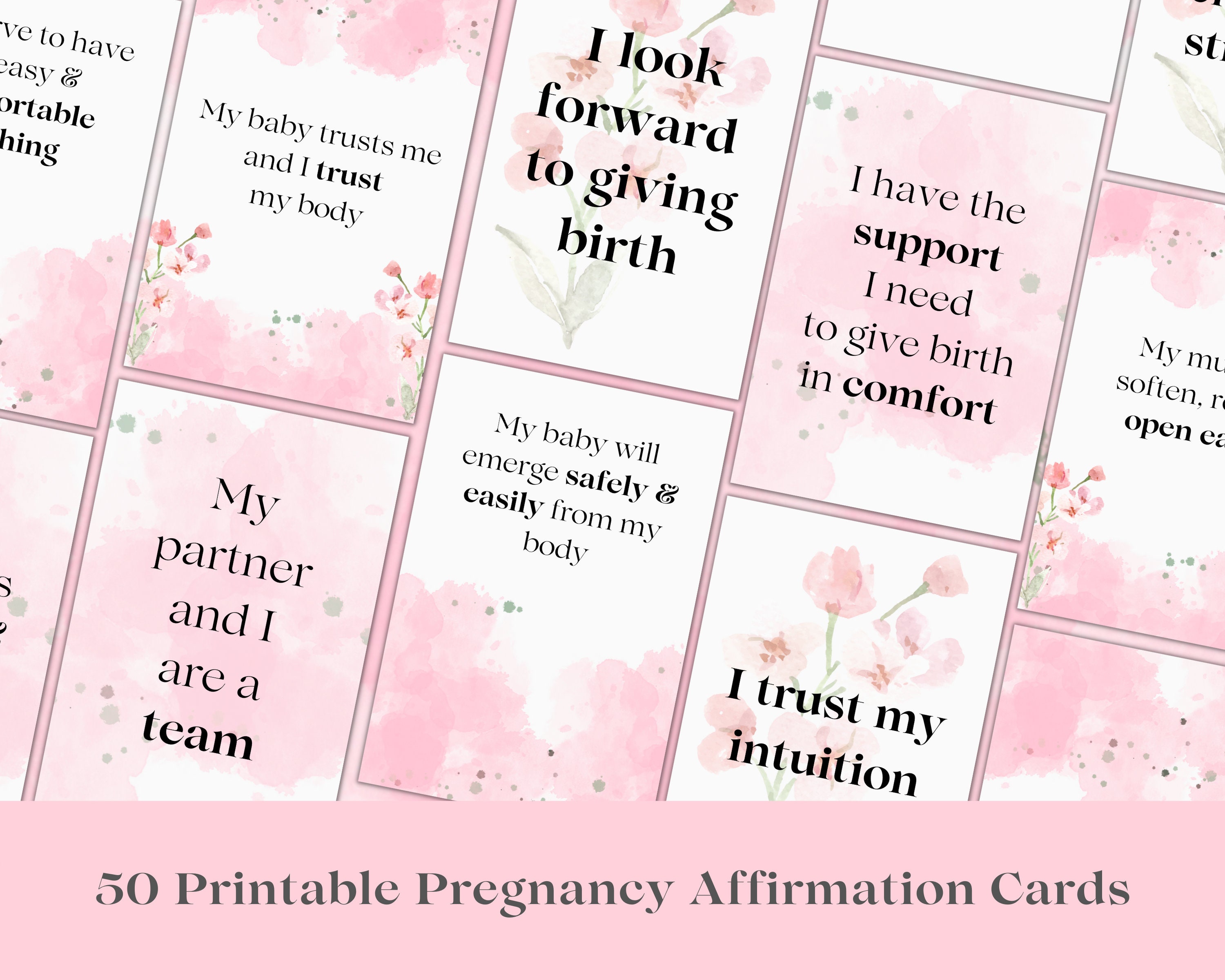 50 Hypnobirthing Pregnancy Affirmation Cards: Pink Flowers (PDF Digital ...