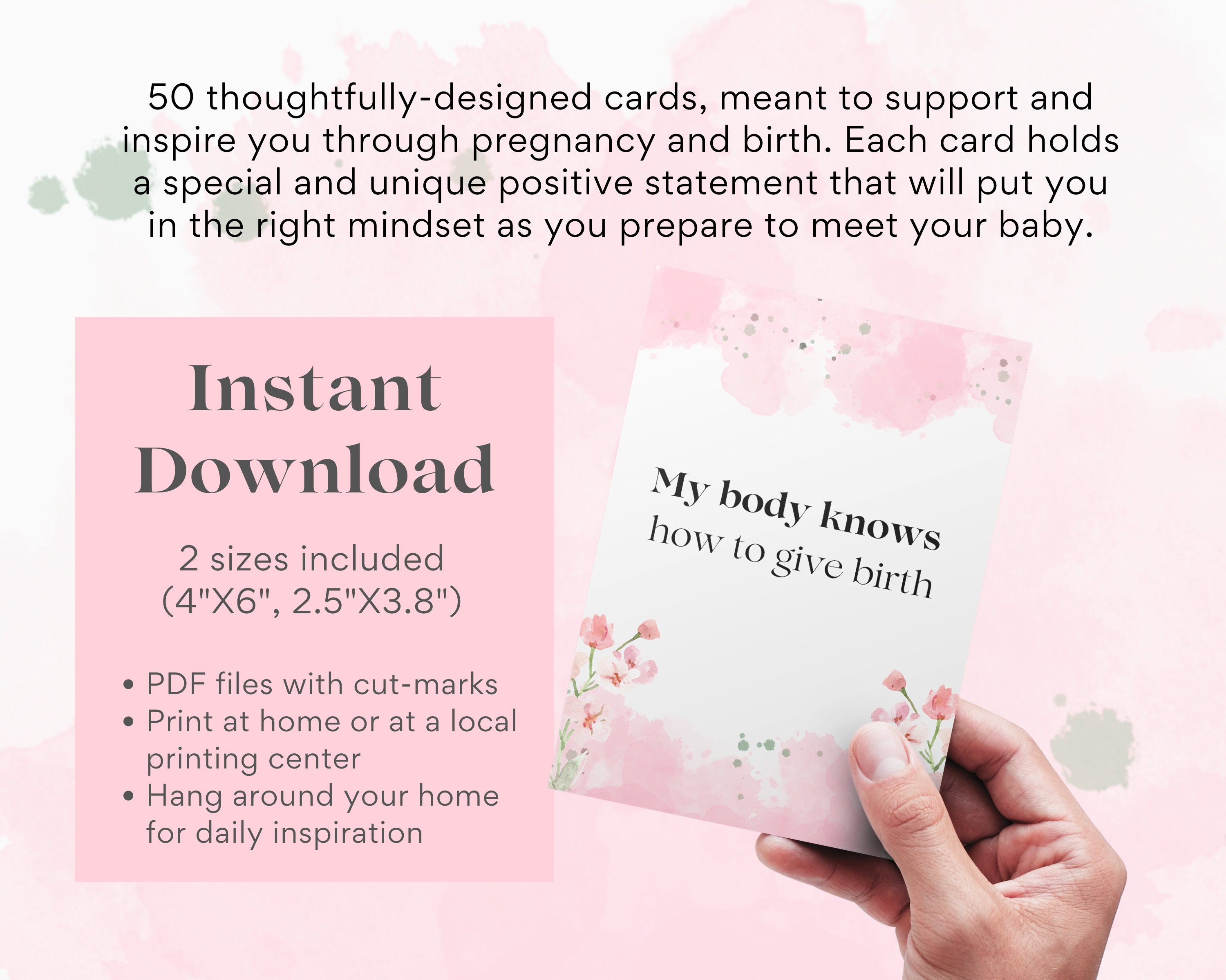 50 Hypnobirthing Pregnancy Affirmation Cards: Pink Flowers (PDF Digital ...