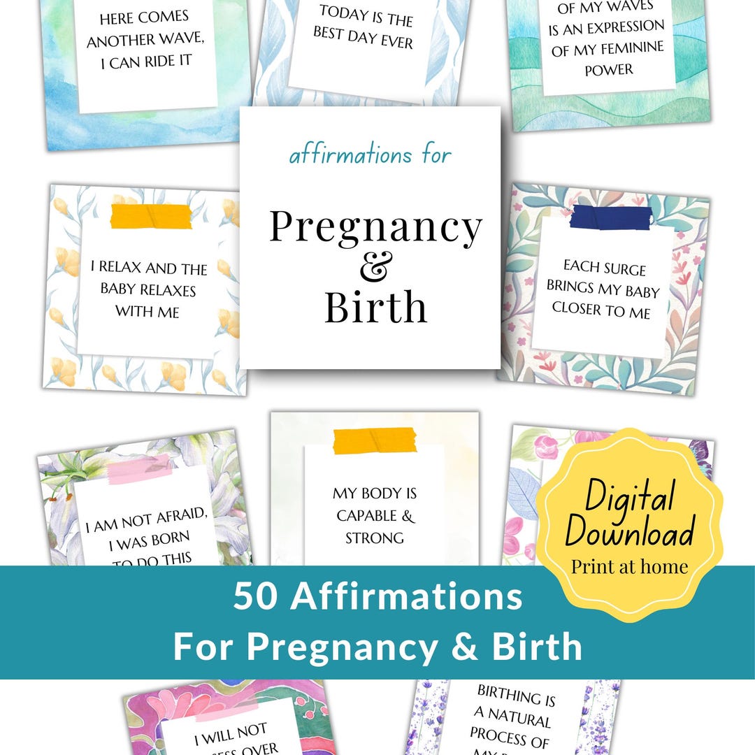 50 Birth Affirmation Cards: Vibrant Hypnobirthing Printables (PDF ...