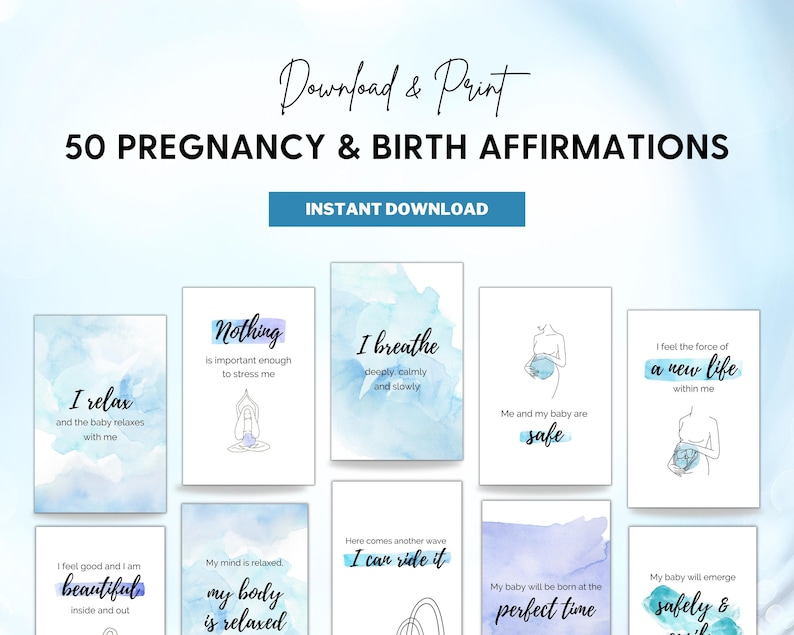 50 Birth Affirmation Cards for Labor and Delivery - Printable Cards for ...