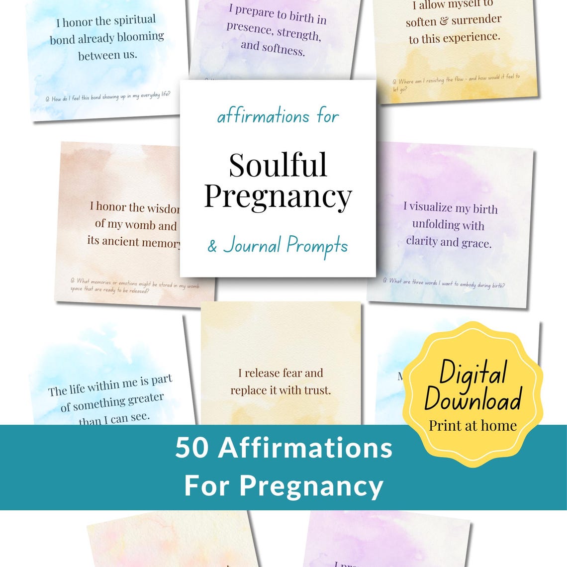 Pregnancy Affirmation Cards: Soulful Journal Prompts (printable PDF) - Etsy