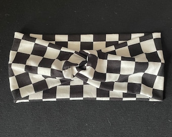 Checkered Flag Headband for Women, Black and White Headband, Twisted ...