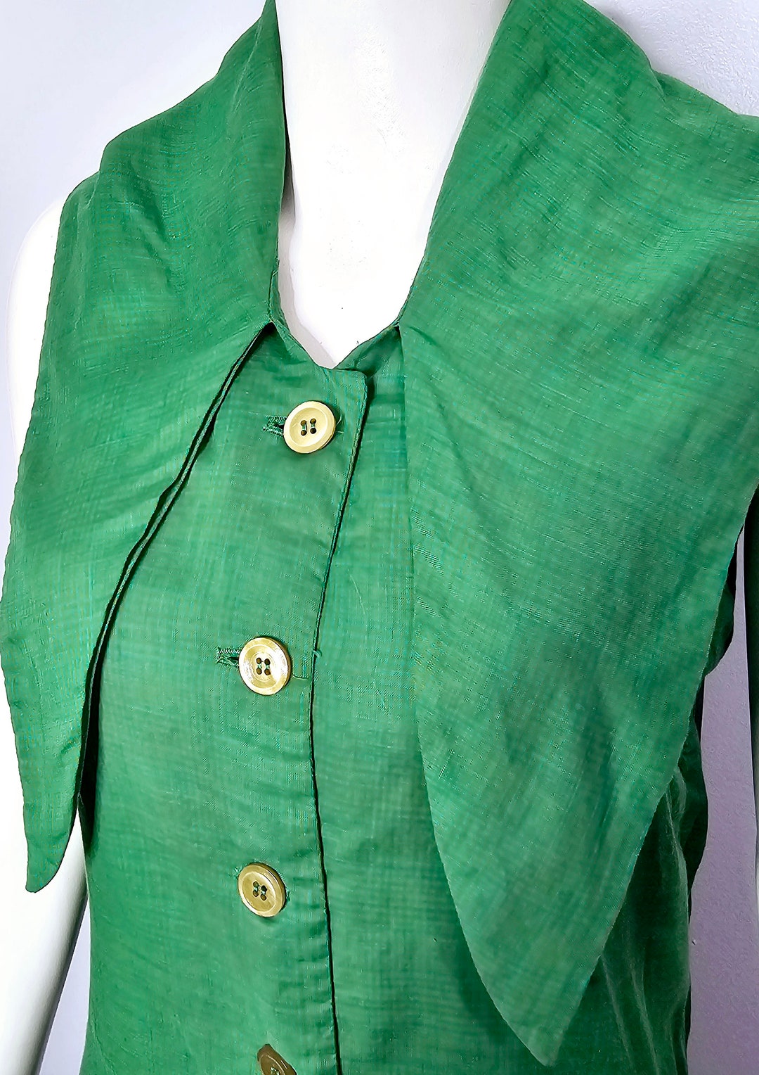 Vintage 1950s Jonathan Logan Dress, Shawl Collar, Green, Cotton, Two ...