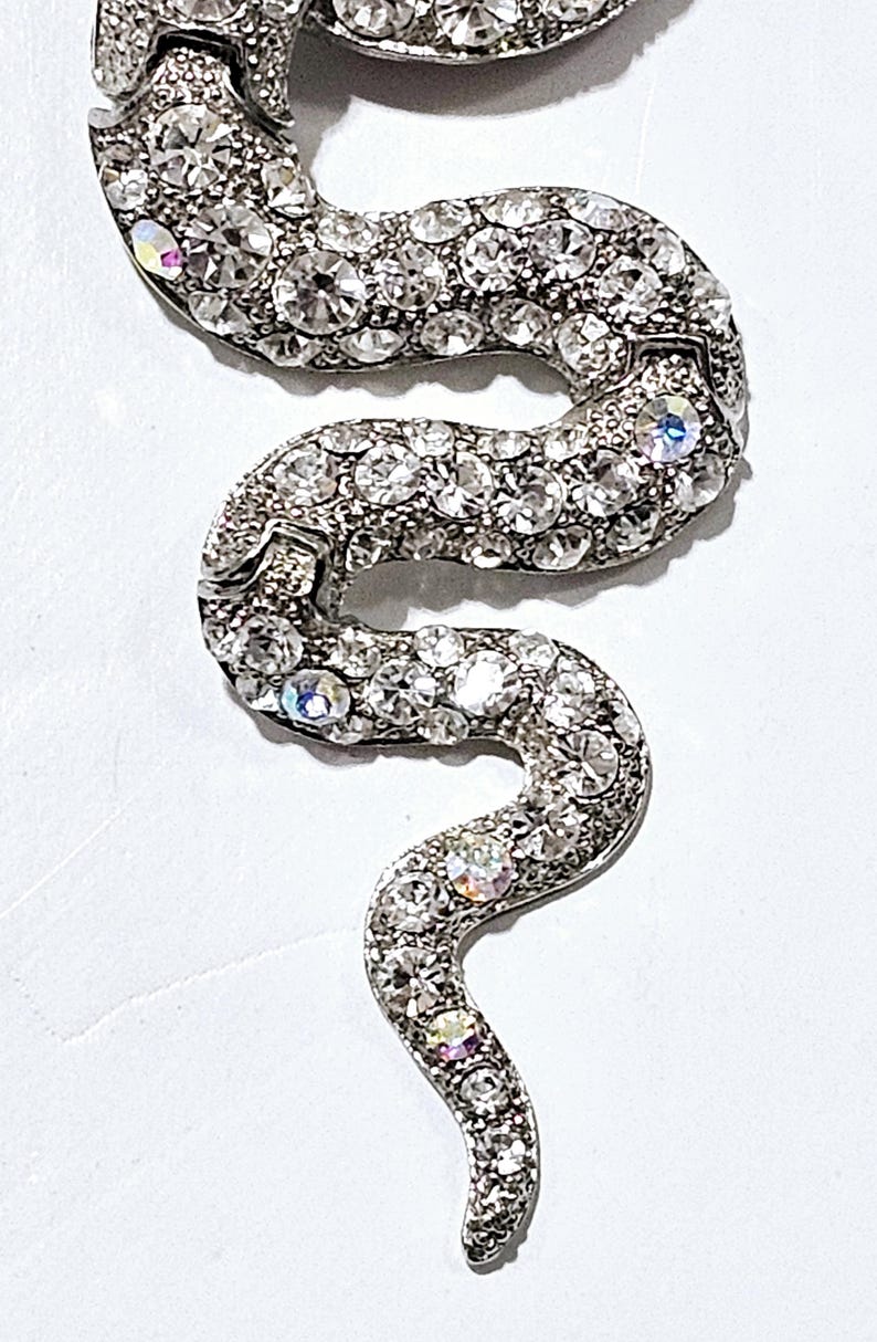 Vintage 1980s Cobra Snake Brooch, Articulated, Crystals, Rhinestones ...
