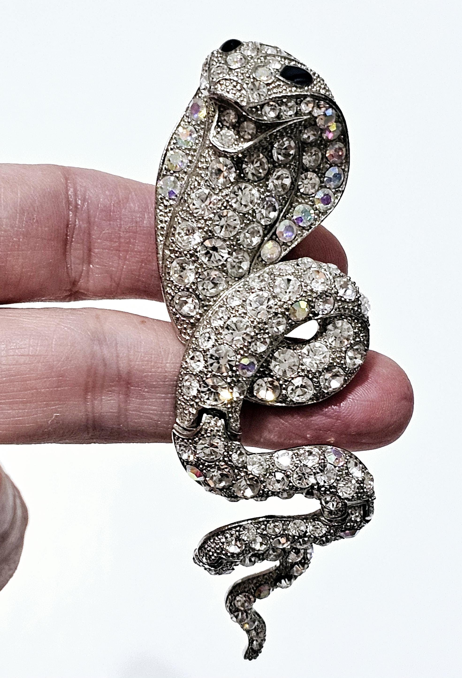 Vintage 1980s Cobra Snake Brooch, Articulated, Crystals, Rhinestones ...