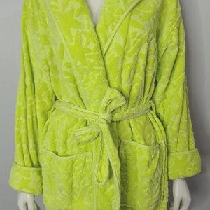 Vintage Chenille Robe, 90s Lime Green Robe, Short Robe, Robe With Hood ...