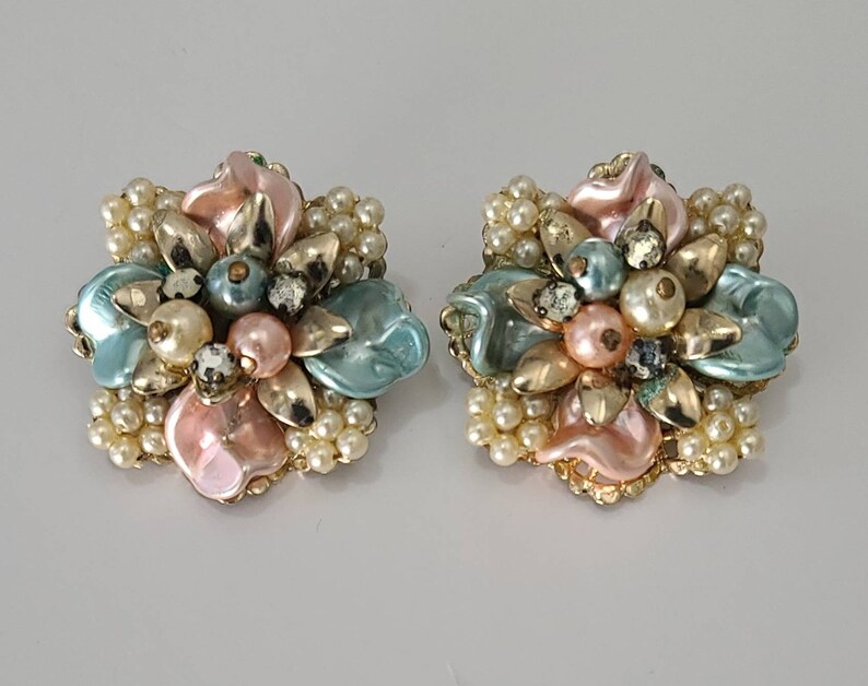 1940s Miriam Haskell Style Earrings Vintage Clip On Earrings Etsy 