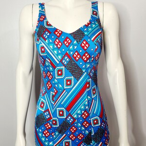 Vintage 1970s Swimsuit, 60s/70s Bathing Suit, MOD, Geometric, Red White ...