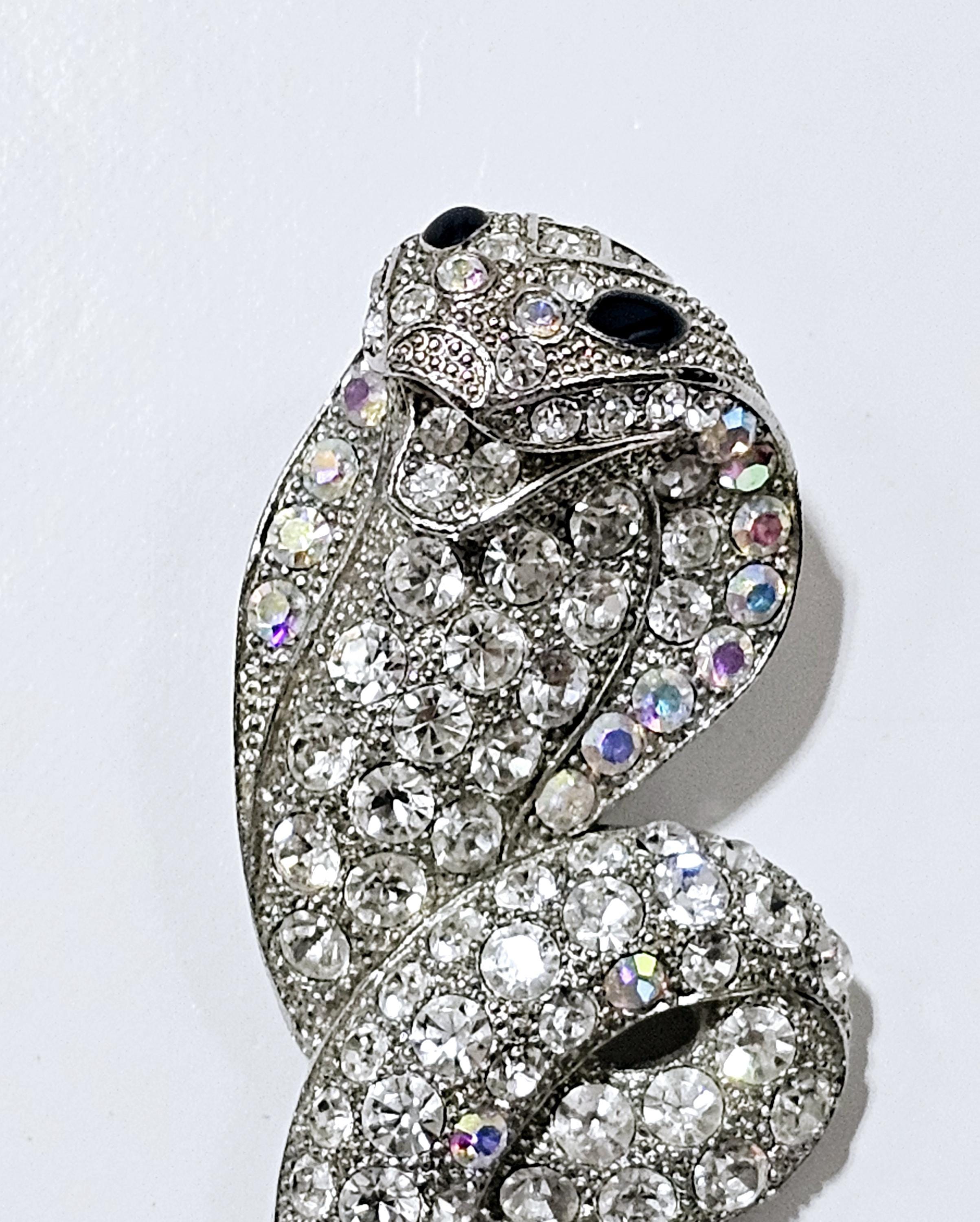 Vintage 1980s Cobra Snake Brooch, Articulated, Crystals, Rhinestones ...