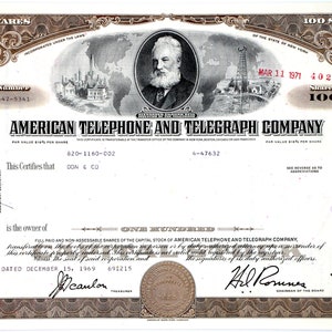 AT&T American Telephone and Telegraph Company Stock Certificate - (1960 ...