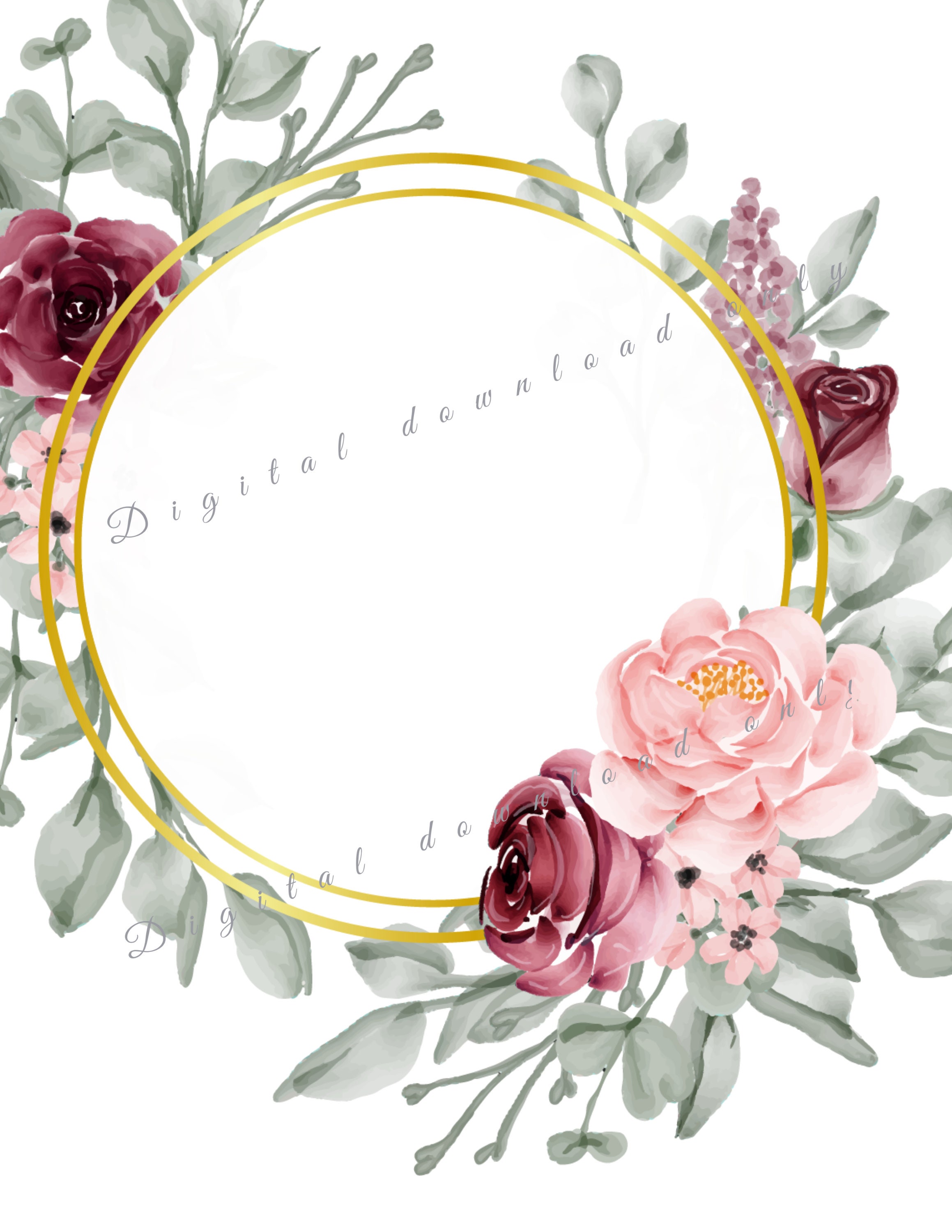 20 Pages Floral Round Gold Frames/ Rose Frames Gold Frames Digital ...