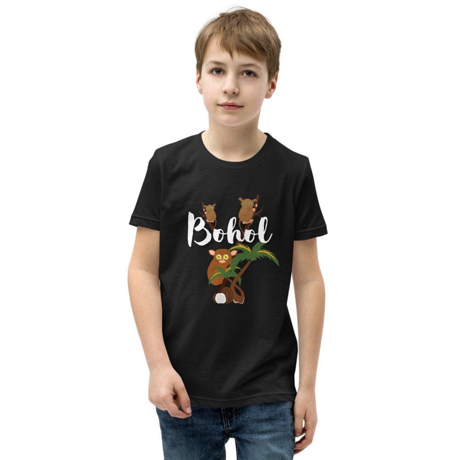 Youth Short Sleeve T-shirt Kids Tarsier Bohol Philippine T-shirt/ Black ...