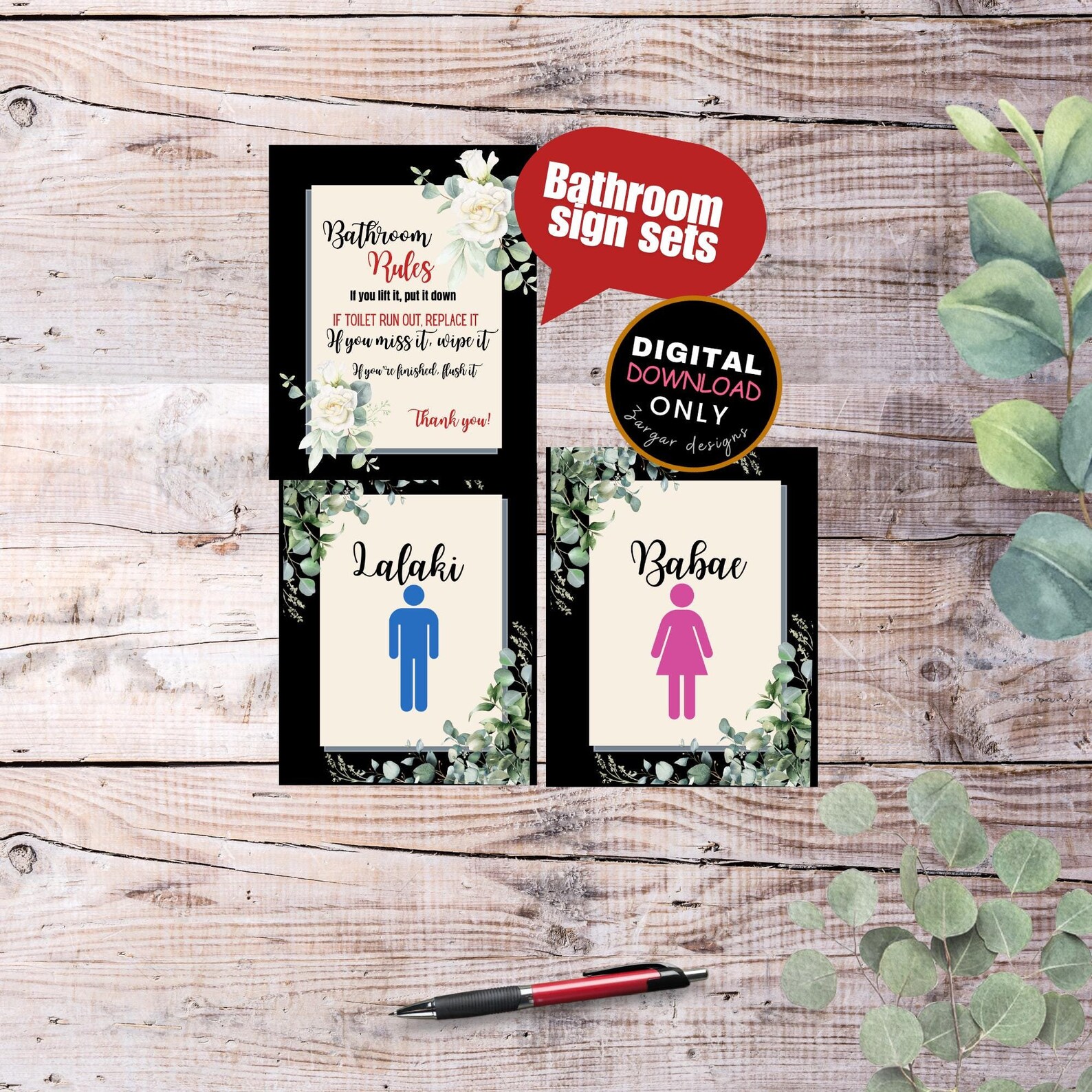 Filipino Bathroom Sign Sets Instant Download/ Lalaki Comfort Room Sign ...