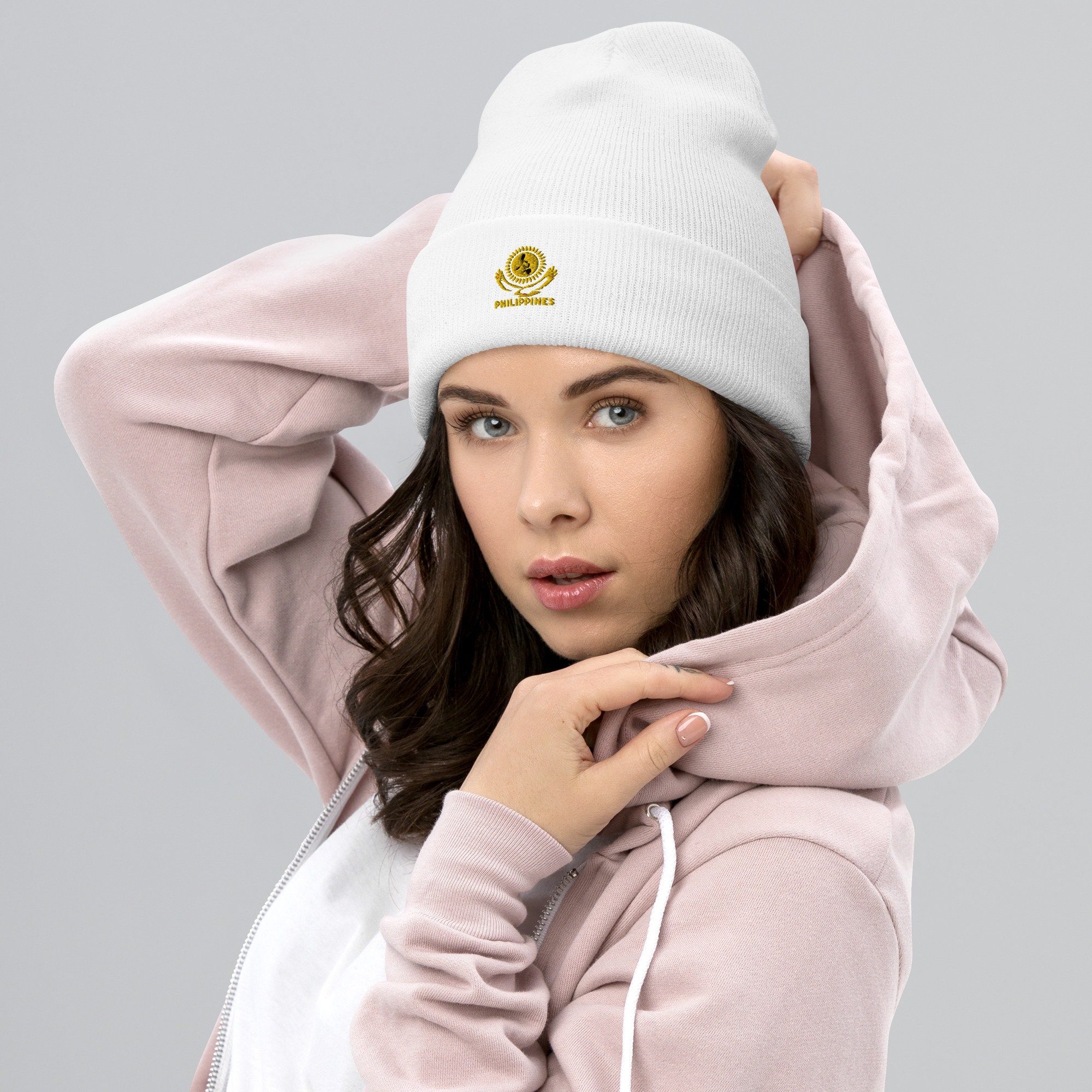 Philippine Map With Eagle Embroidery Cuffed Beanie Hat/ Filipino Gift ...