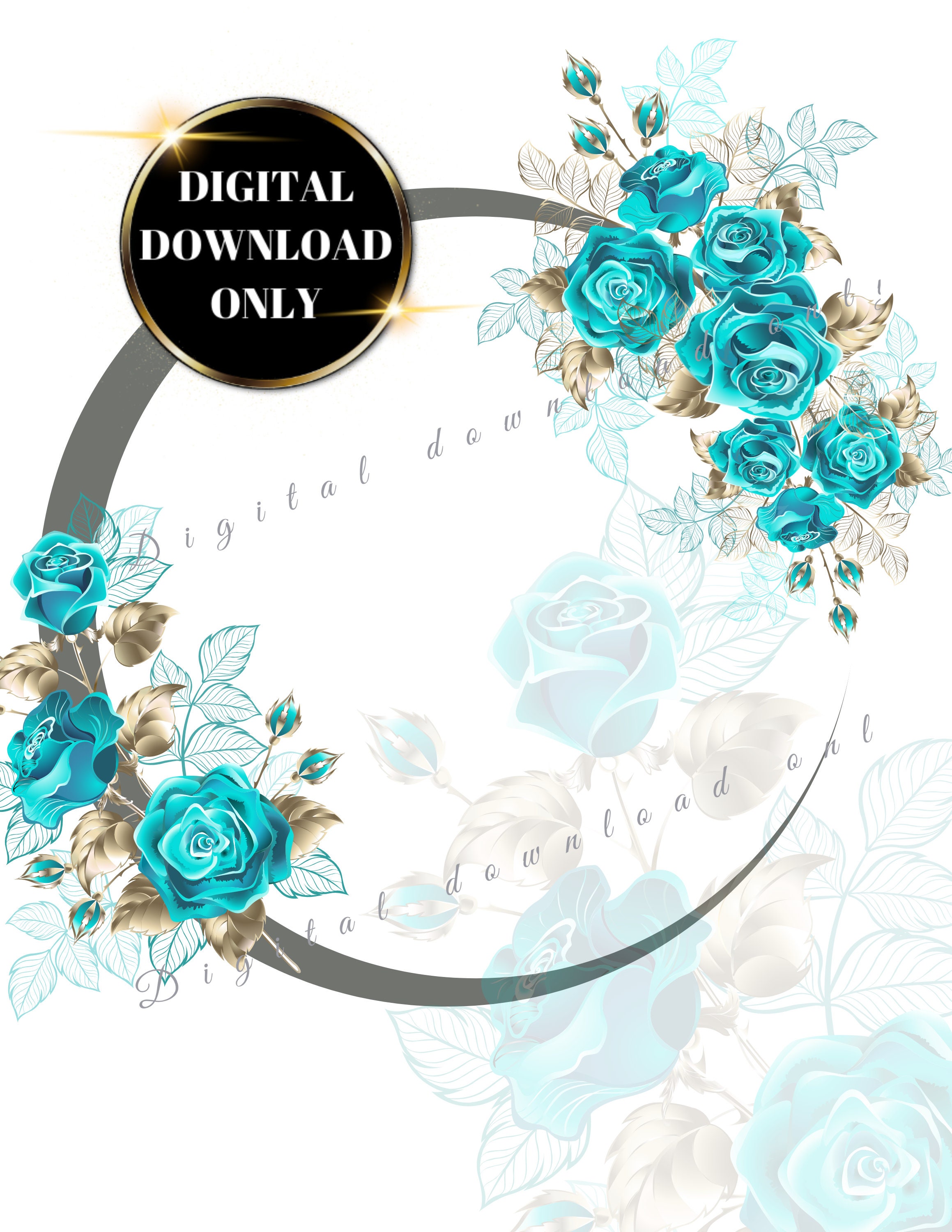 20 Pages Floral Round Gold Frames/ Rose Frames Gold Frames Digital ...