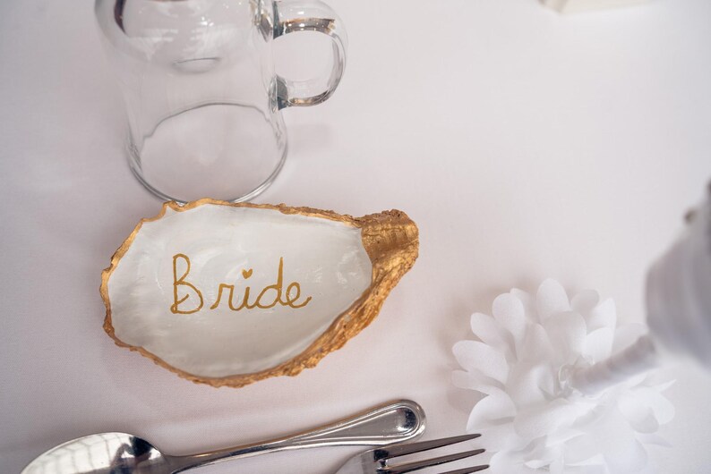 Hand Painted White & Gold Trim Oyster Shell Place Cards for Wedding ...