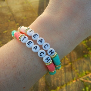Teacher Appreciation Bracelet, Heishi Beads Gold Accents, Teacher Bracelet, Custom Teacher Gift ...