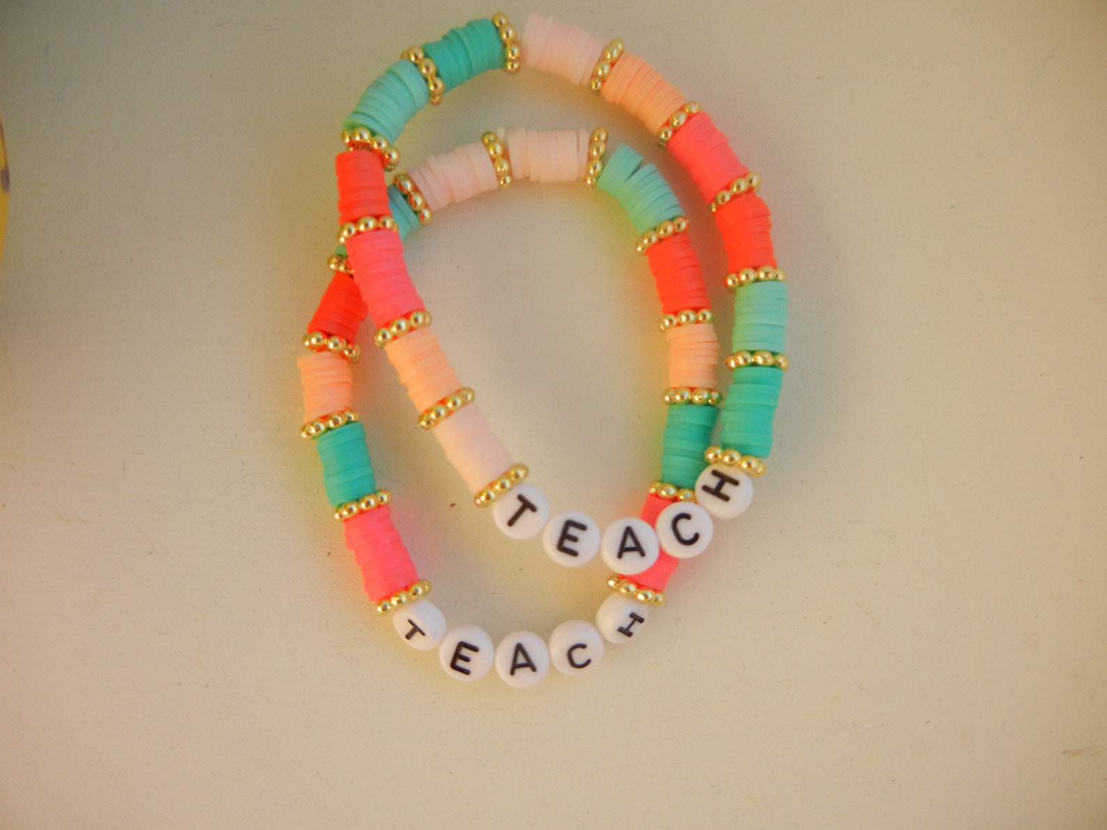 Teacher Appreciation Bracelet Heishi Beads Gold Accents - Etsy