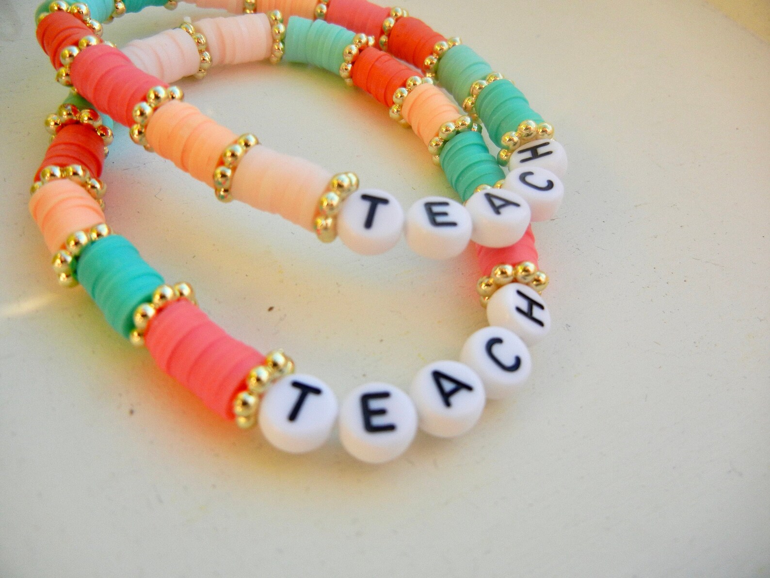 Teacher Appreciation Bracelet Heishi Beads Gold Accents - Etsy