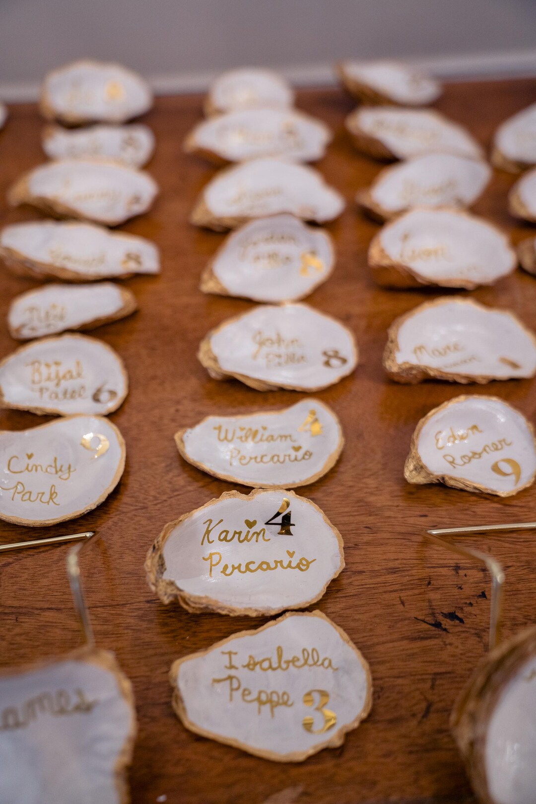 Hand Painted White & Gold Trim Oyster Shell Place Cards for Wedding ...
