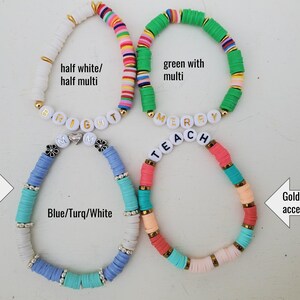 Teacher Appreciation Bracelet, Heishi Beads Gold Accents, Teacher Bracelet, Custom Teacher Gift ...