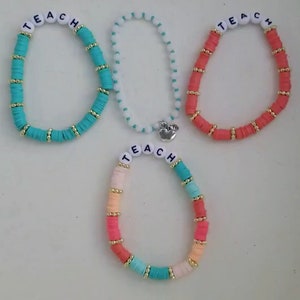 Teacher Appreciation Bracelet, Heishi Beads Gold Accents, Teacher Bracelet, Custom Teacher Gift ...