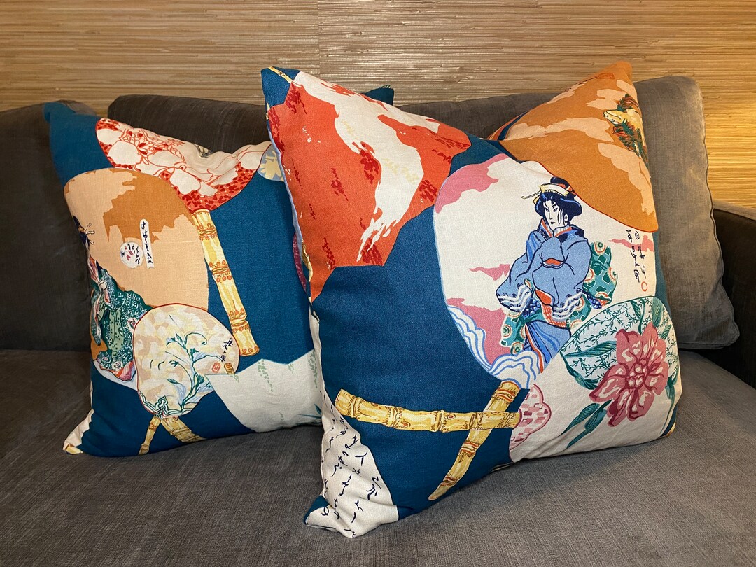 Traditional Japanese Fan Pillow, Set of 2, 20" - Etsy