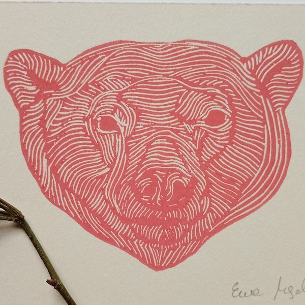 Linocut Bear - Etsy