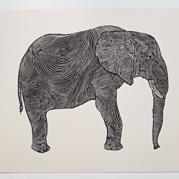 Elephant Linocut - Etsy