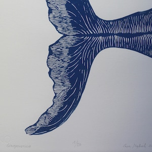 Linocut Fin Whale - Original Art Print, Engraved and Printed by Hand ...