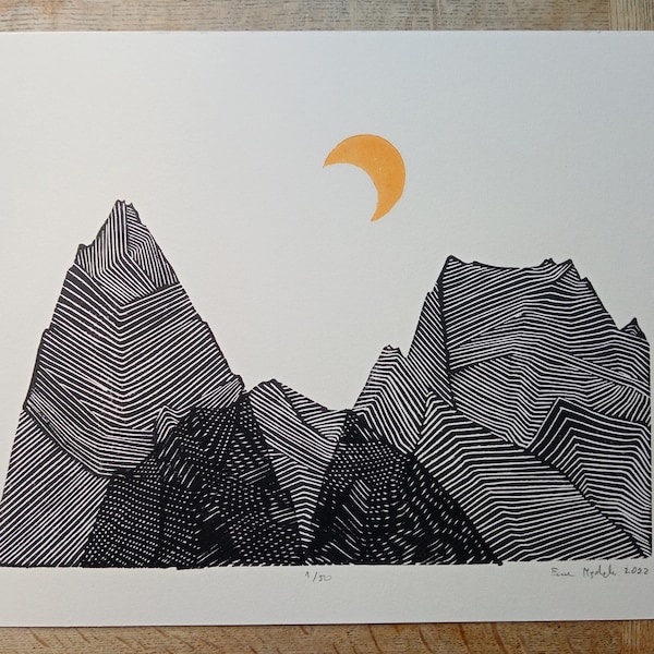 Mountain Linocut - Etsy