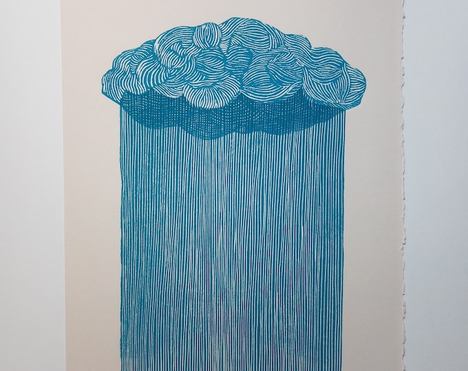 Linocut Print Heavy Rain Original Art Print, Nature Wall Art, Art ...