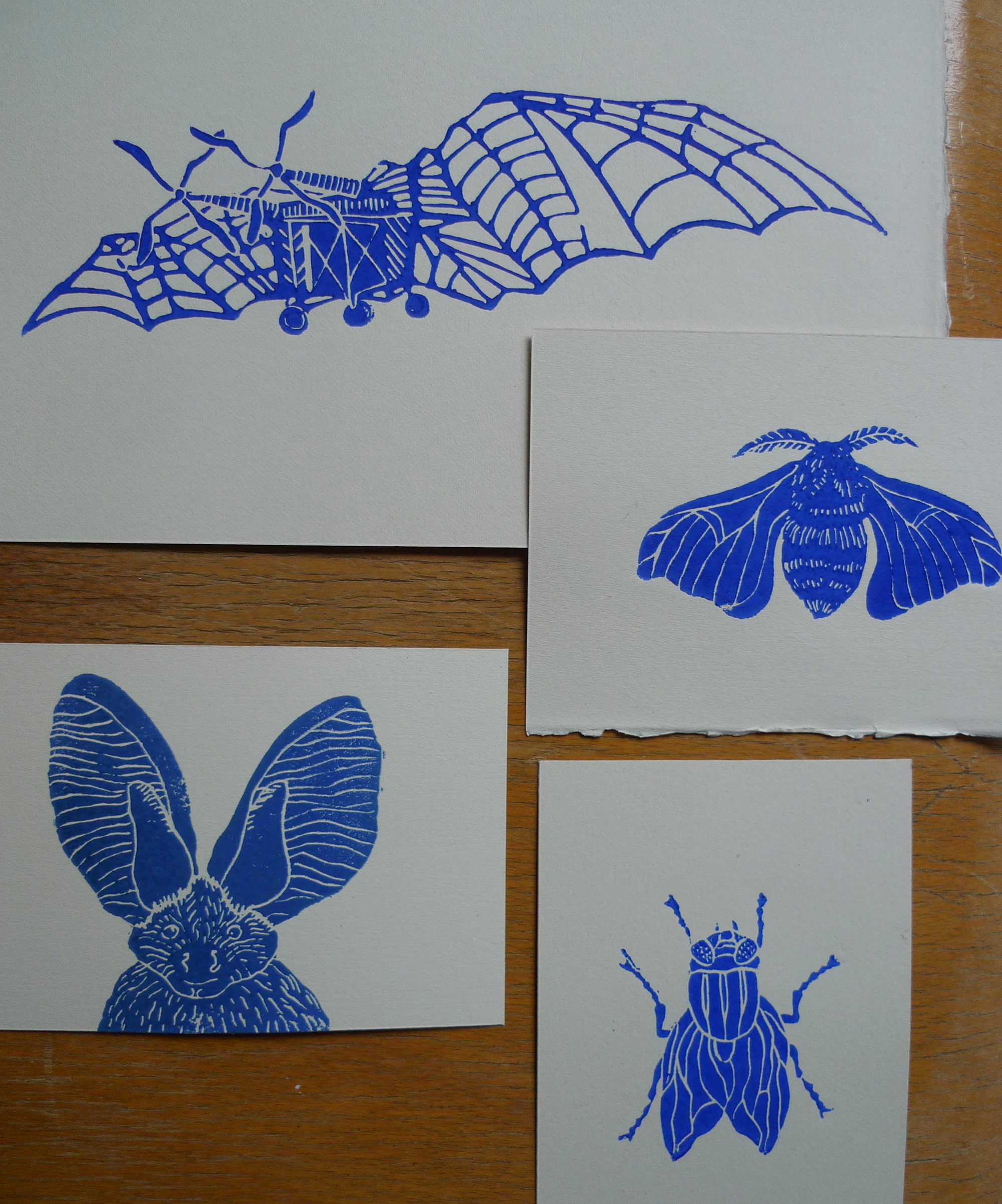 Linocut Bat Original Art Print Blue Wall Decor Hand Made | Etsy