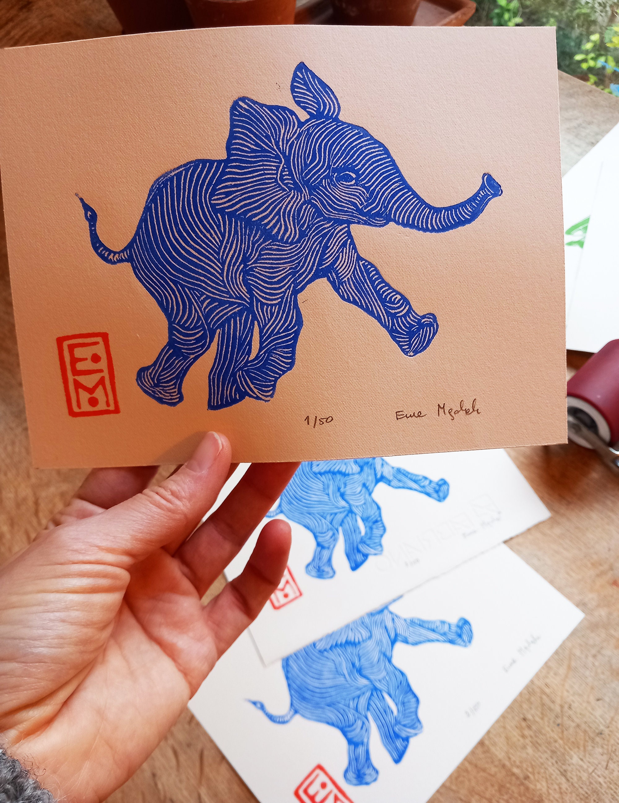Linocut Small Elephant Original Art Print African Animals - Etsy
