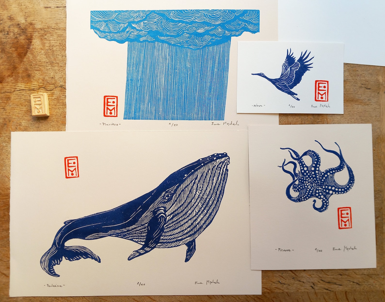 Linocut Whale - Original Art Print, Hand Engraved and Printed, Marine ...