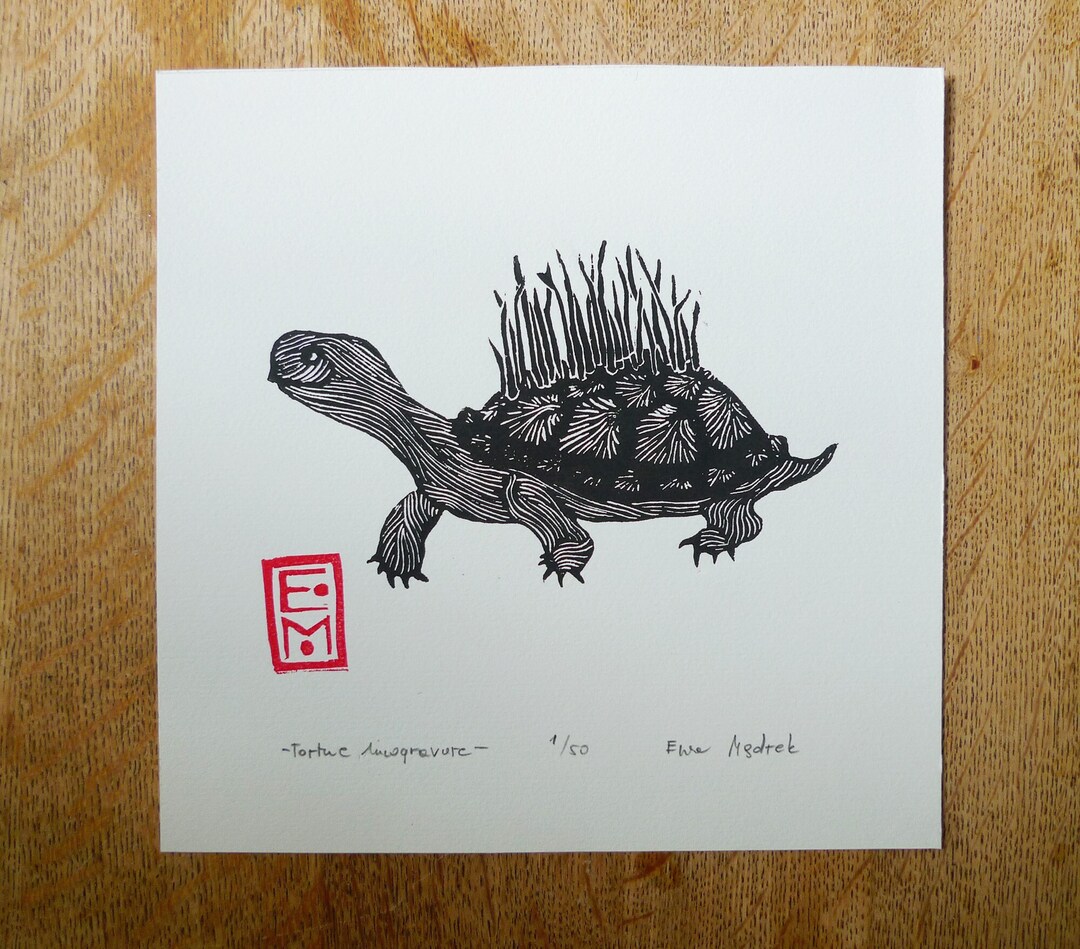 Linocut Turtle Original Art Print, Nature Artwork, Limited Edition ...