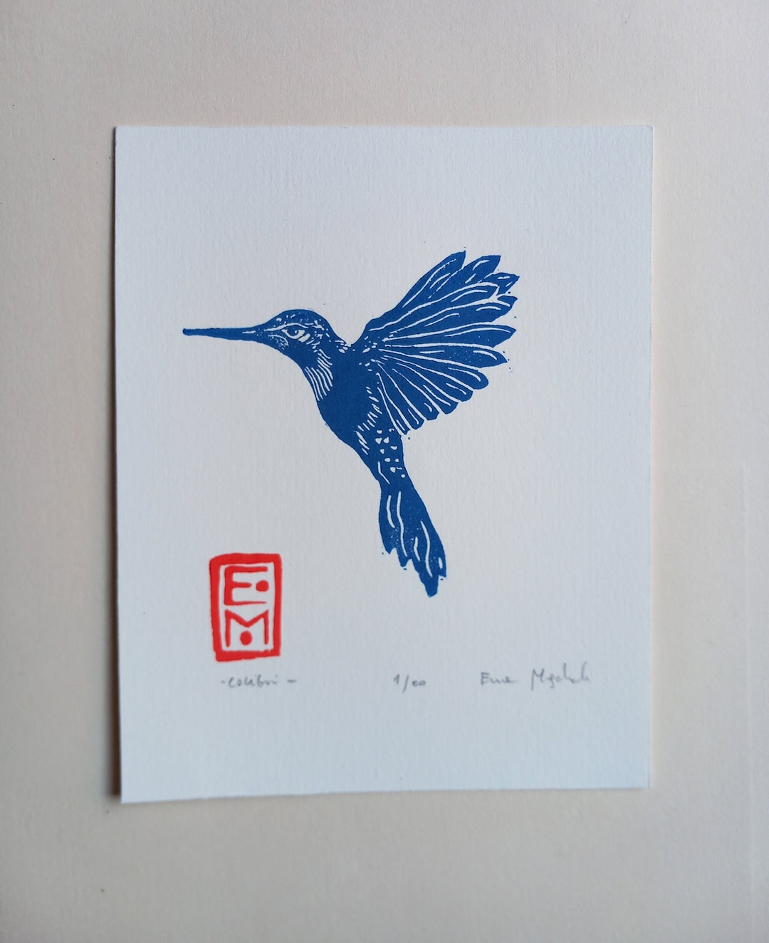 Linocut Humming-bird, Original Art Print, Nature Art, Ornithological ...