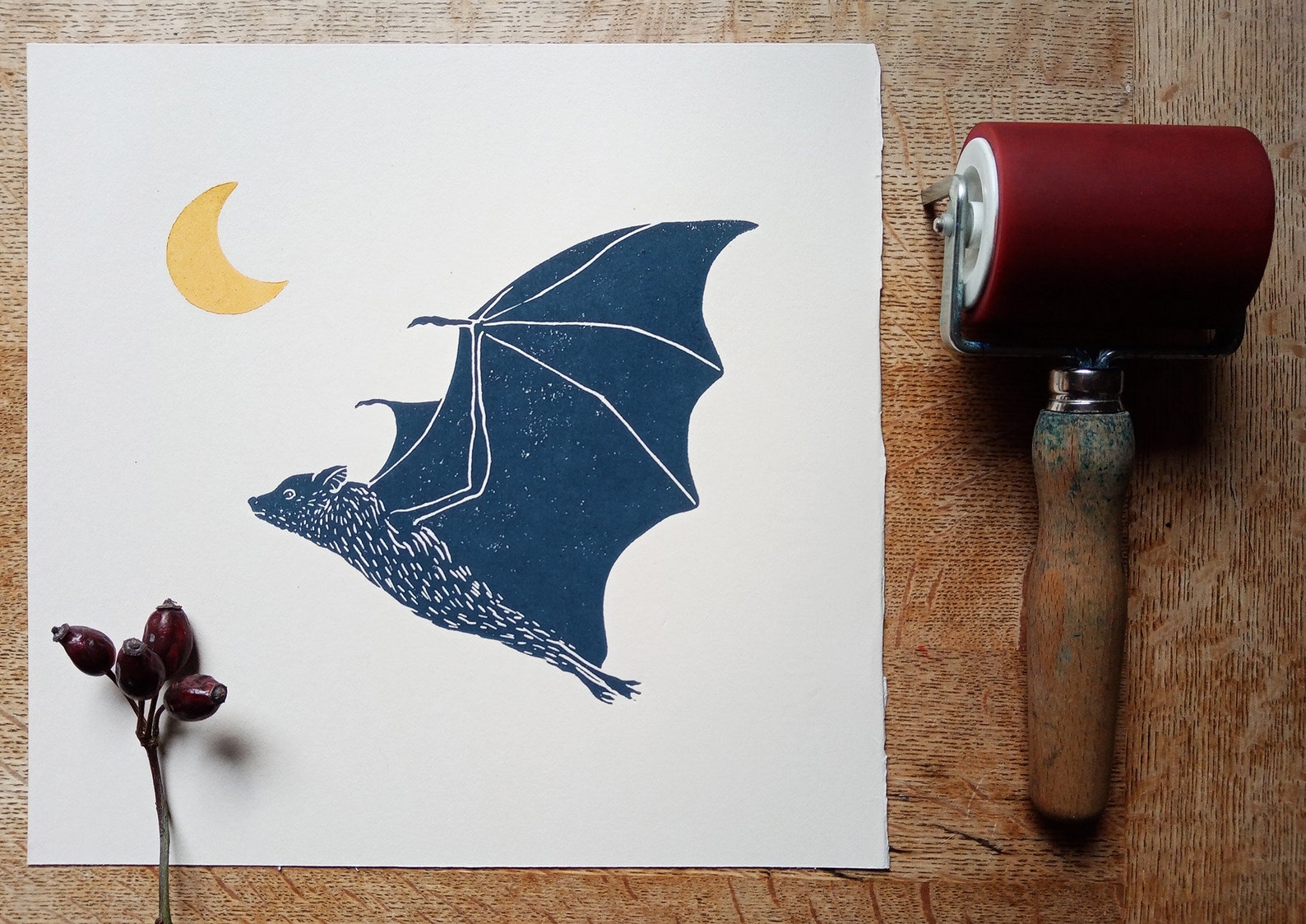 Linocut Bat- Original Art Print, Hand Carved and Printed, Limited ...