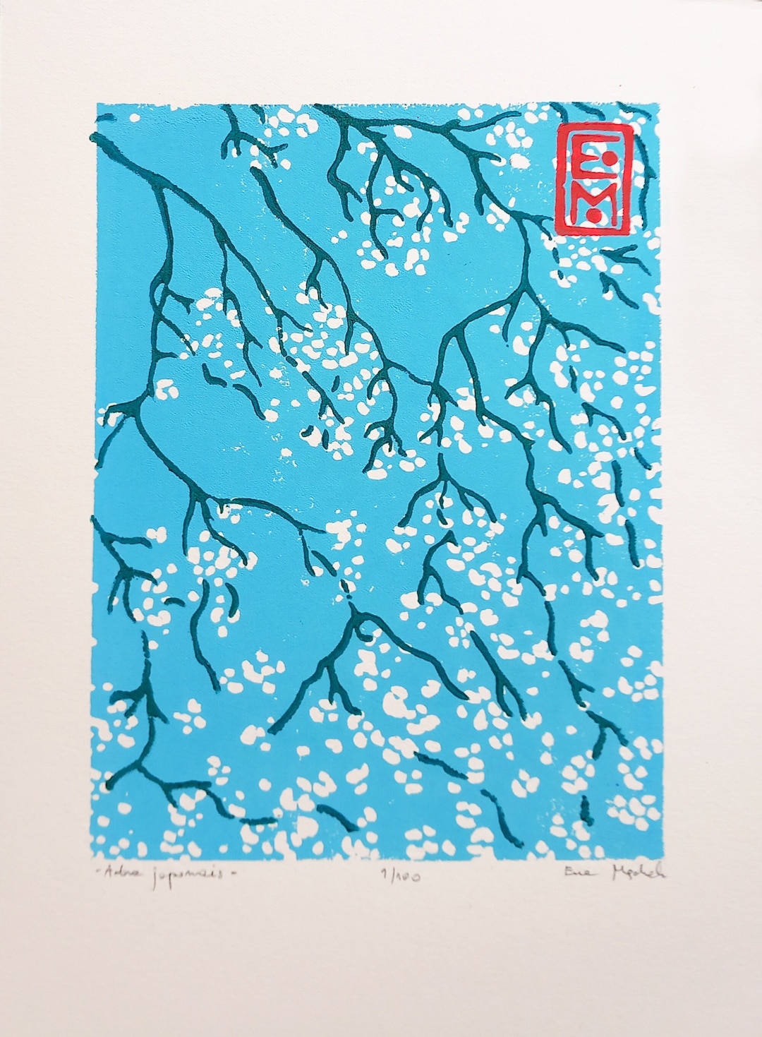 Linocut Japanese Tree, Original Art Print, Floral Art, Spring, Limited ...