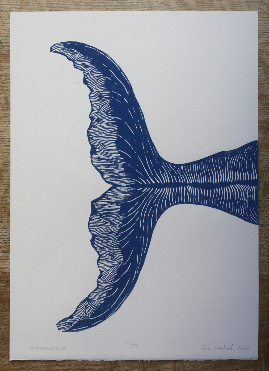 Linocut Fin Whale - Original Art Print, Engraved and Printed by Hand ...